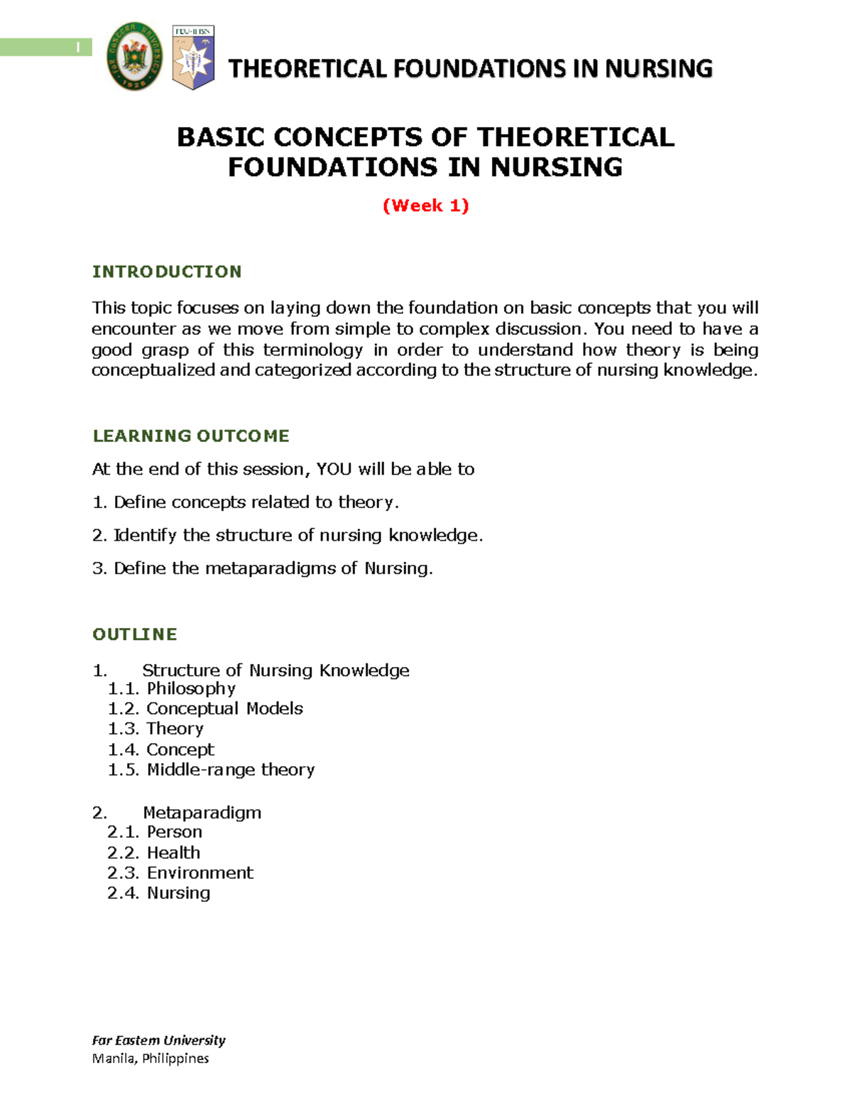 TFN WEEK 1 FEU Notes - tfn week 1 - Far Eastern University THEORETICAL ...