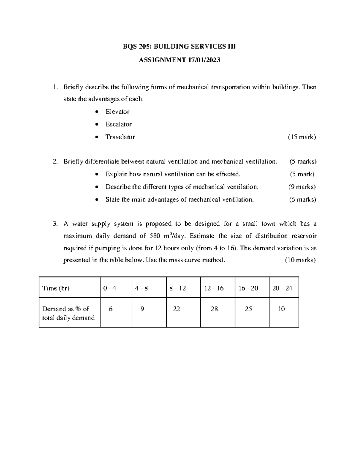Building Services - BQS 205 assignment - BQS 205: BUILDING SERVICES III ...