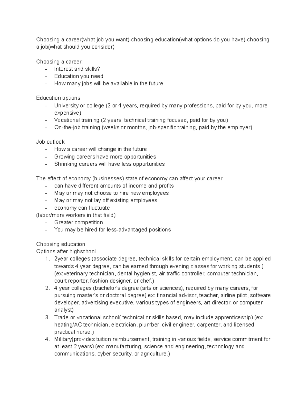 Intro to economics- Factors in choosing a career & education - Choosing ...