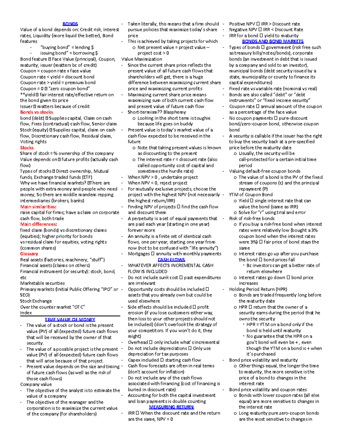 Copy of official cheat sheet for finance - BONDS Value of a bond ...