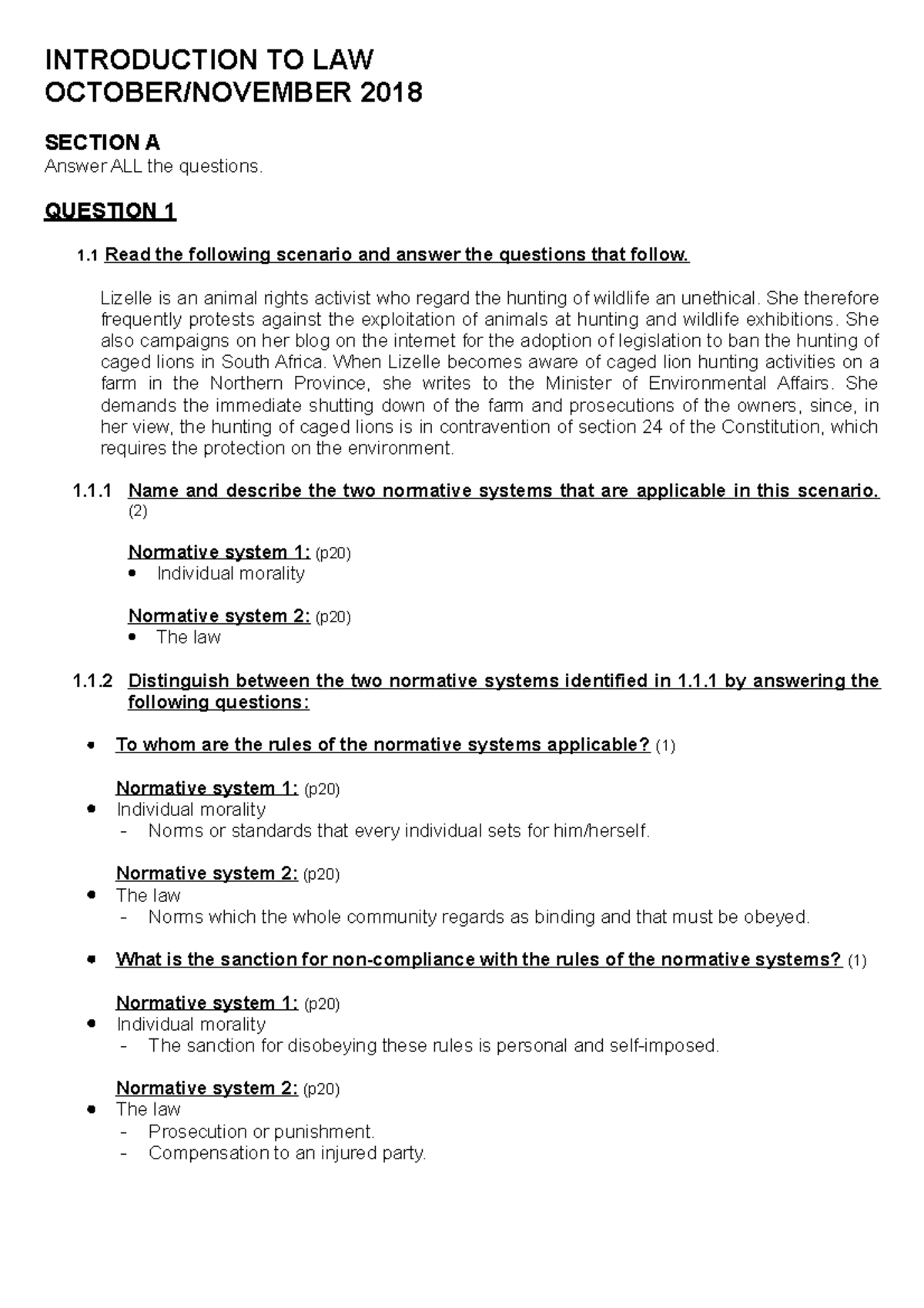 ILW1501 Notes 5 - INTRODUCTION TO LAW OCTOBER/NOVEMBER 2018 SECTION A ...