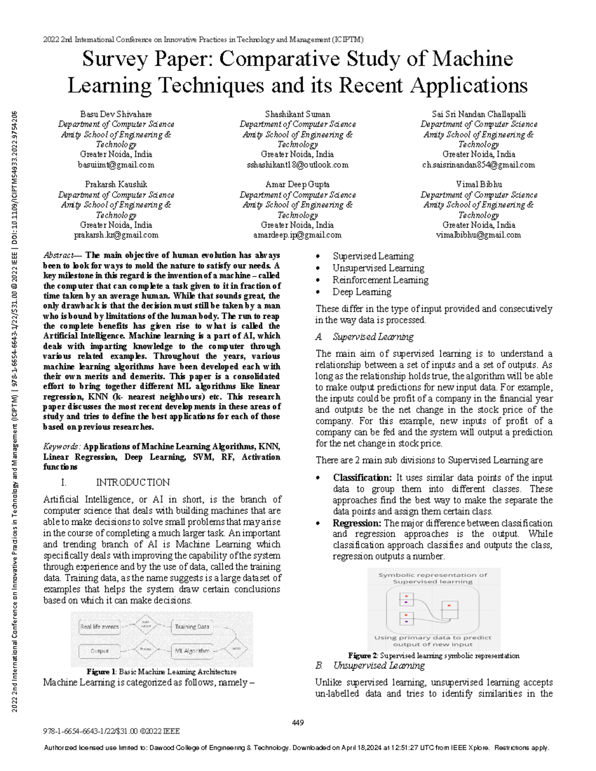 Survey Paper Comparative Study of Machine Learning Techniques and its ...