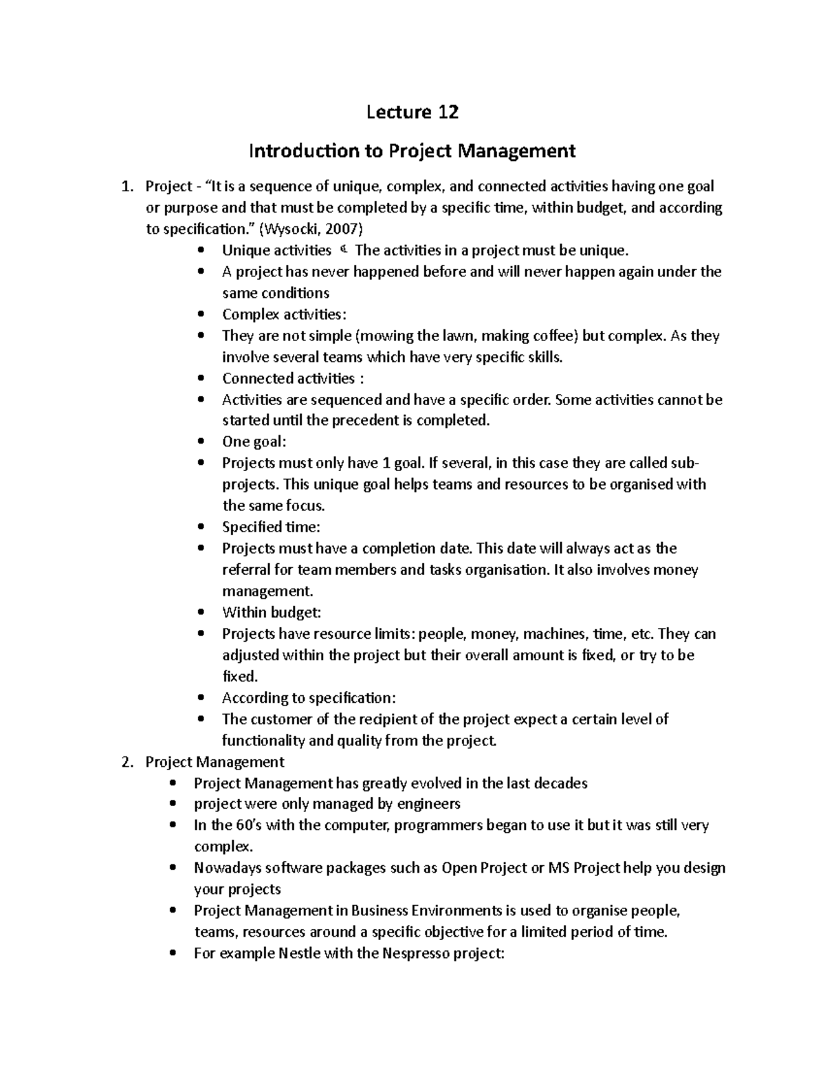 Lecture 12 - Introduction to Project Management - Lecture 12 ...