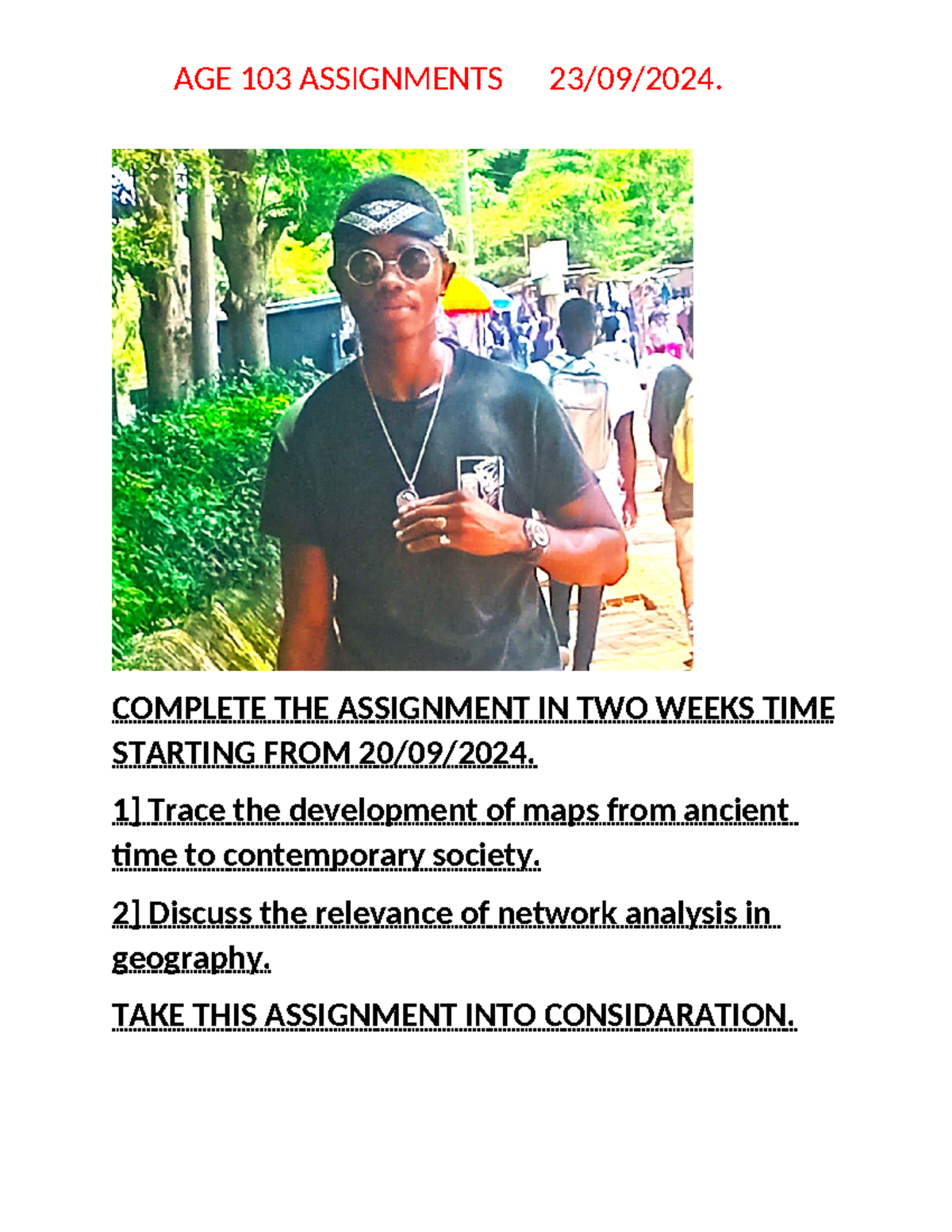 AGE 103 Assignment 1 - any - spatial organization - AGE 103 ASSIGNMENTS 23/09/2024. COMPLETE THE ...