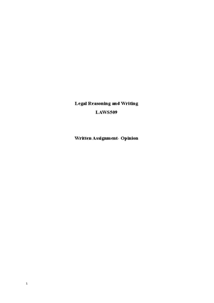 Legal opinion letter (graded A) - LAWS509 Written assignment- opinion 7 ...