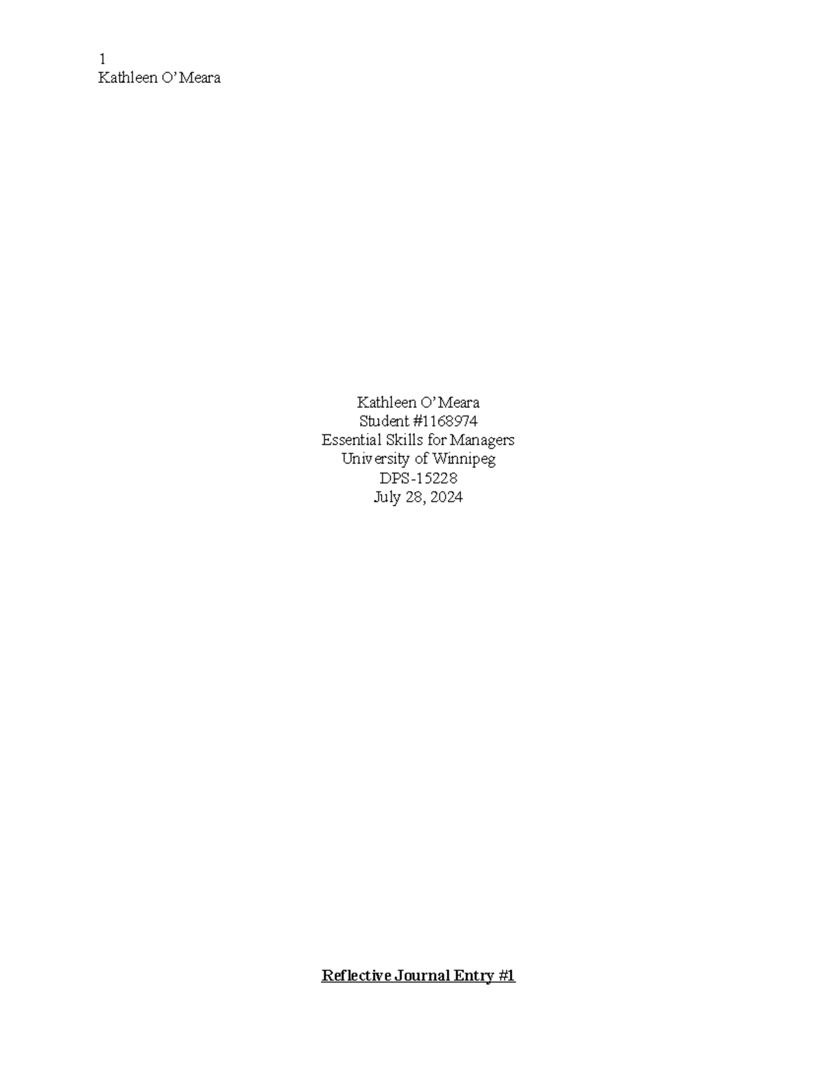 1 WORD Journal Entry - Kathleen O’Meara Kathleen O’Meara Student ...