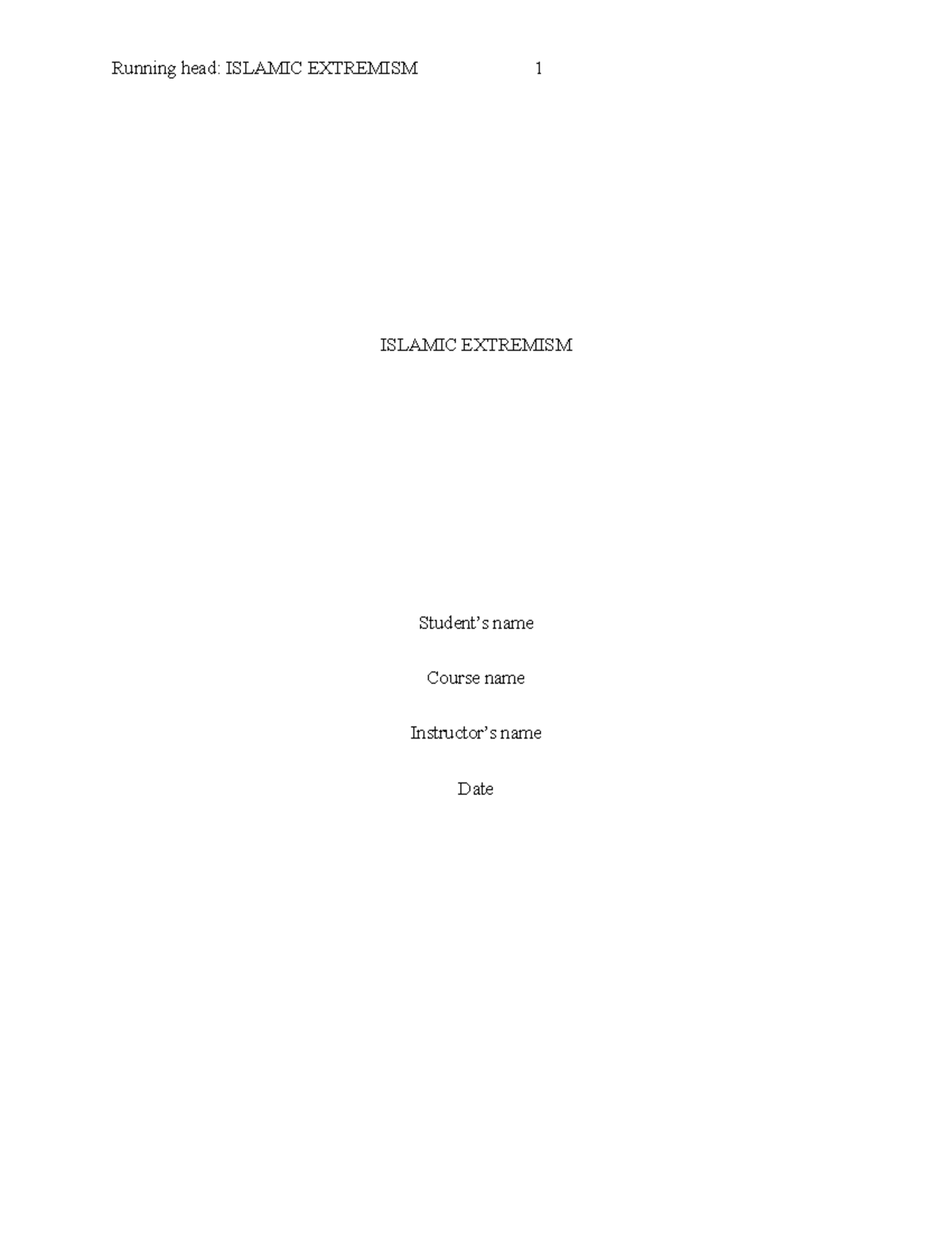 A brief history of terrorism - Running head: ISLAMIC EXTREMISM 1 ...