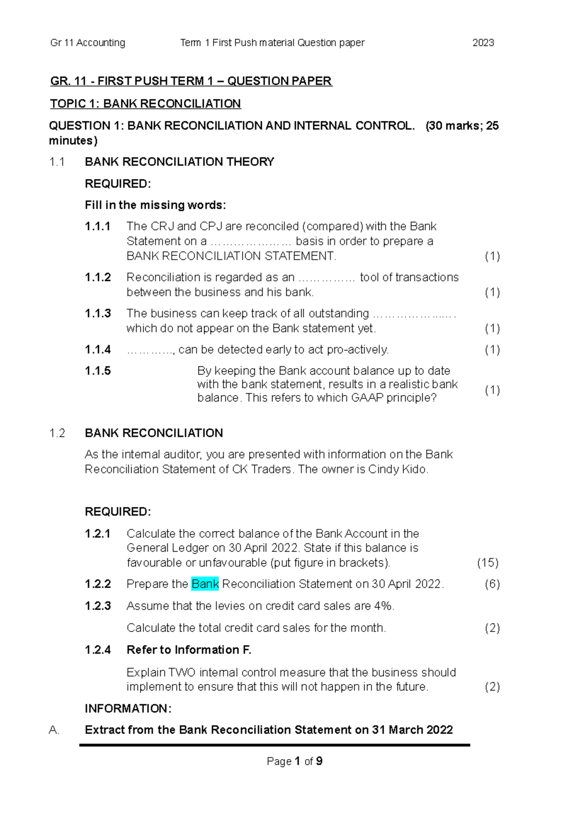 Acc grade 11 first push - GR. 11 - FIRST PUSH TERM 1 – QUESTION PAPER ...