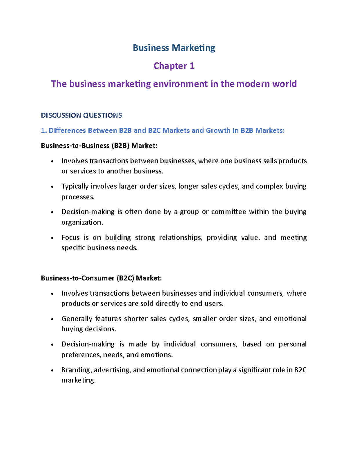 Business Marketing Notes - Business Marketing Chapter 1 The business ...
