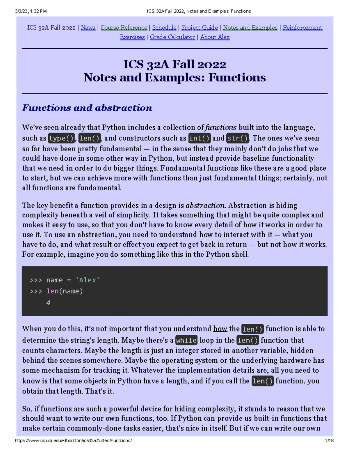 ICS 32A Fall 2022, Notes and Examples Functions - ICS 32A Fall 2022 ...