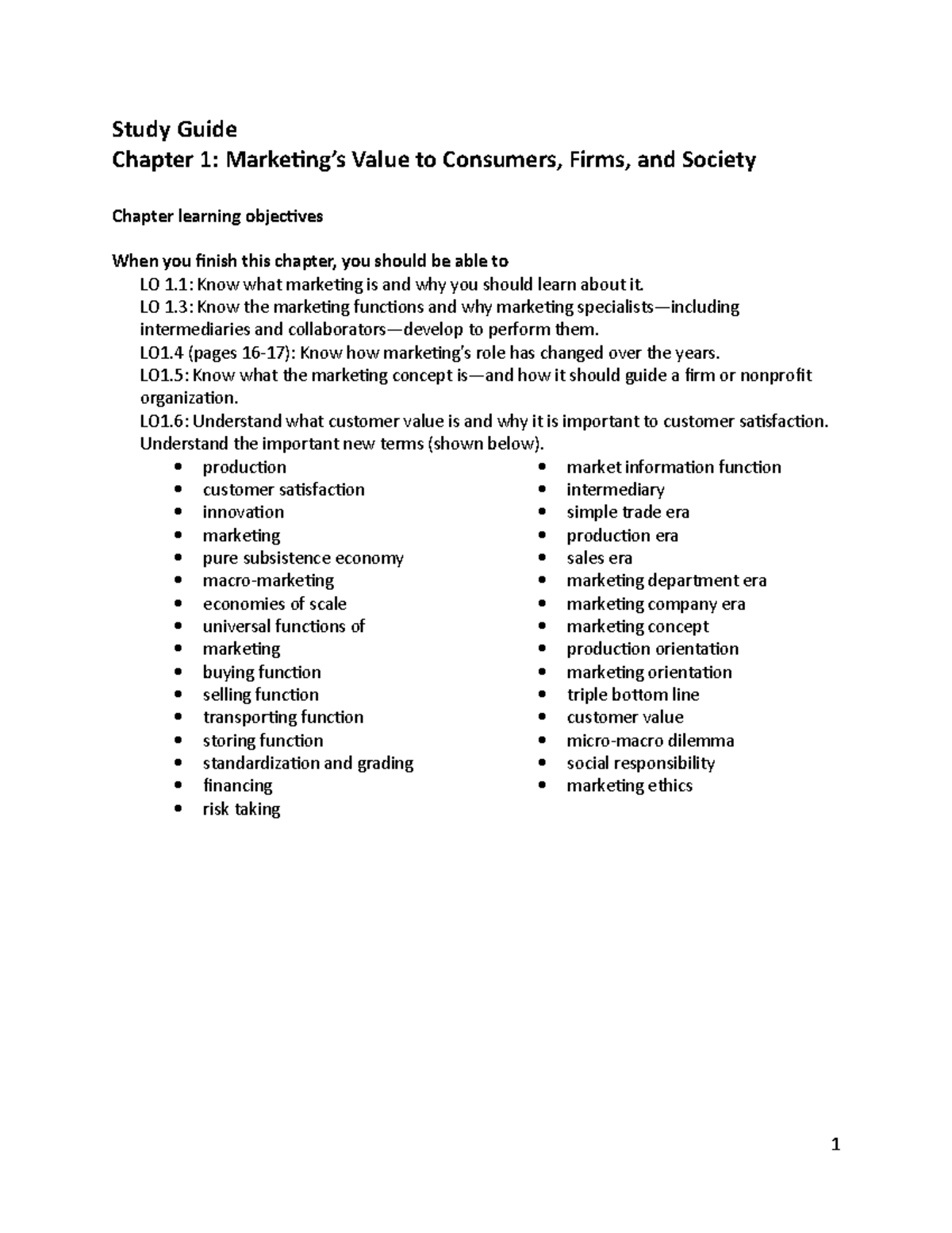 C01 EM16 Study Guide - Study Guide Chapter 1: Marketing’s Value to ...