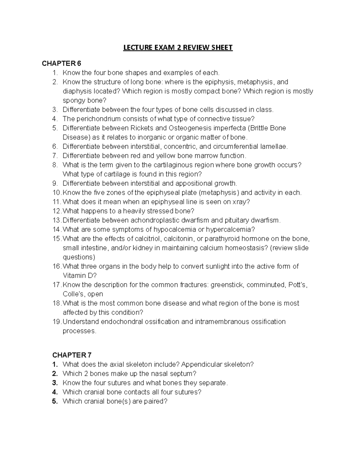 Lecture EXAM 2 Review Sheetfall 22 - LECTURE EXAM 2 REVIEW SHEET ...