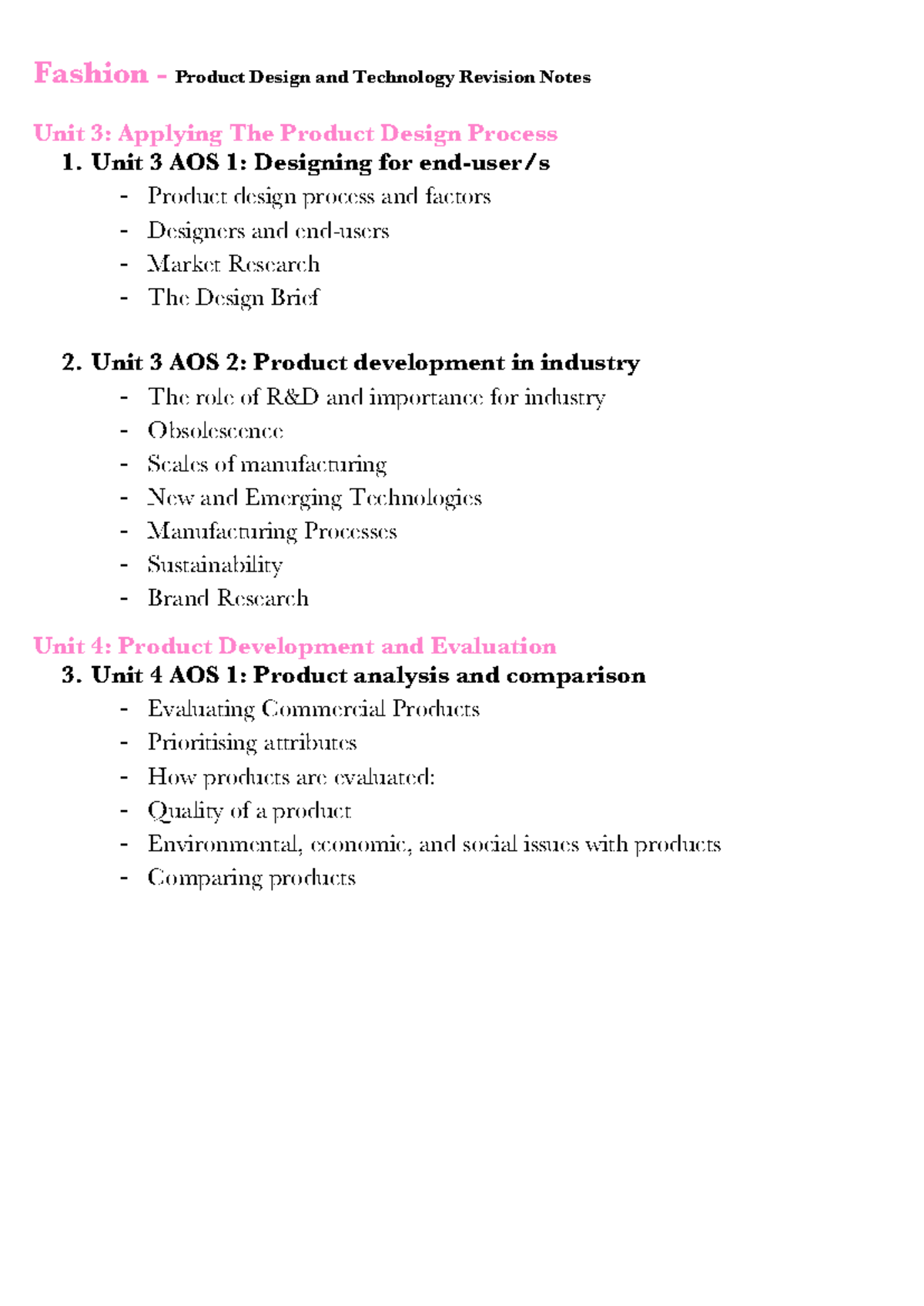 2023 PDT notes - Fashion - Product Design and Technology Revision Notes ...