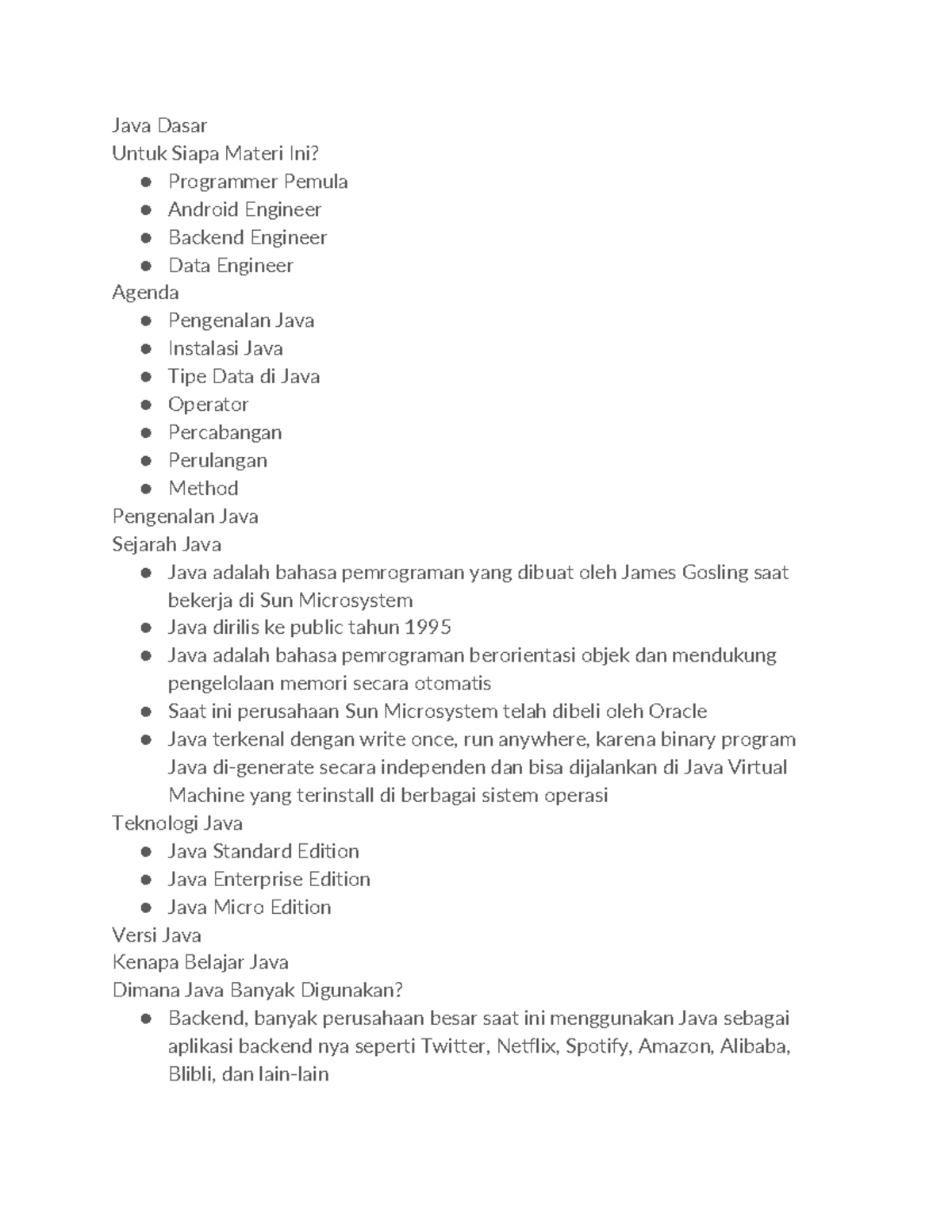 Java Dasar - JAVA - Java Dasar Untuk Siapa Materi Ini? Programmer ...