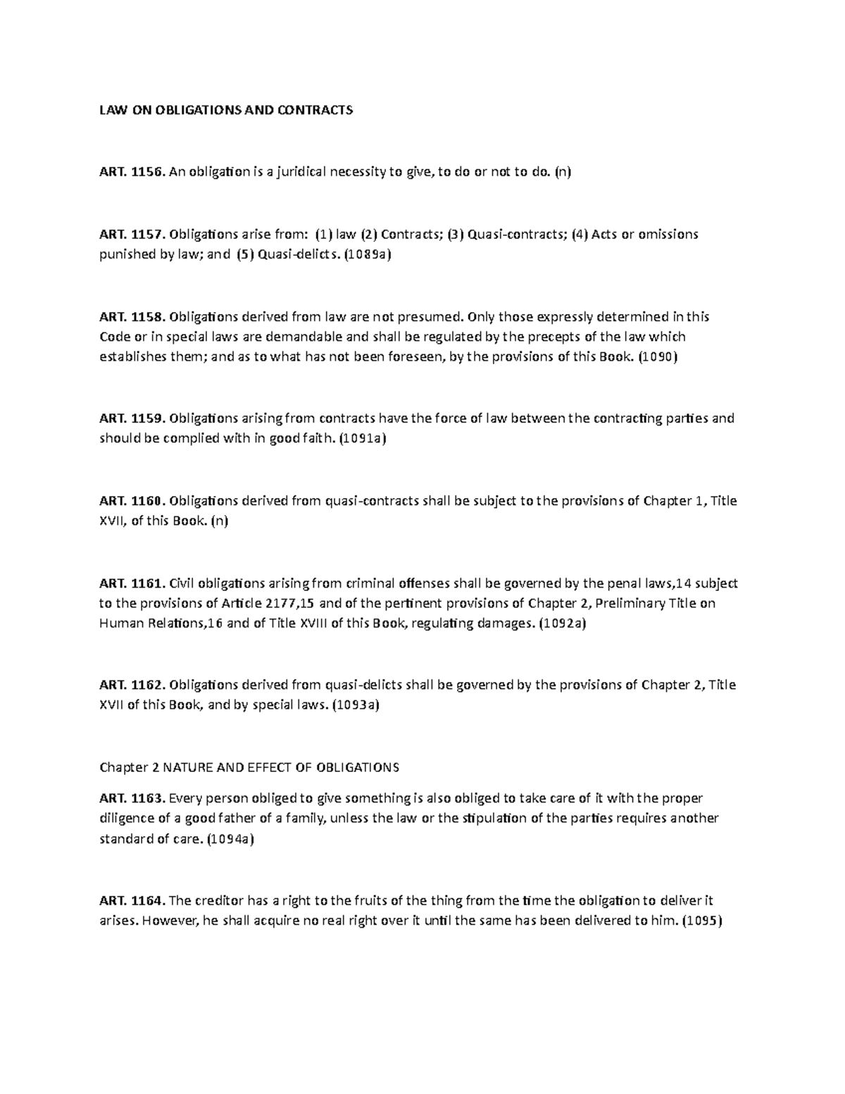 Oblicon- Reviewer - Assignment - LAW ON OBLIGATIONS AND CONTRACTS ART ...