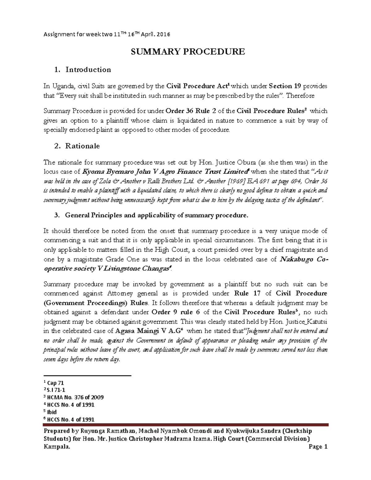 Summary Procedure AND Specially Endorsed - Prepared by Ruyonga Ramathan ...