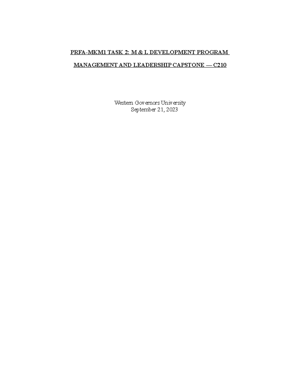 C210 Development Program Task 2 - PRFA-MKM1 TASK 2: M & L DEVELOPMENT ...