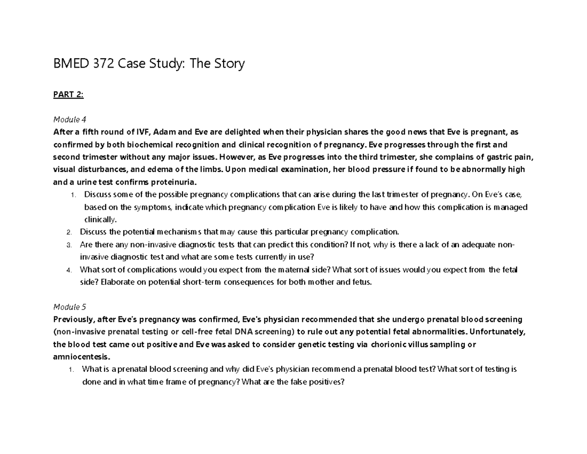 BMED 372 - Case Study - The Story - Part 2 - BMED 372 Case Study: The ...