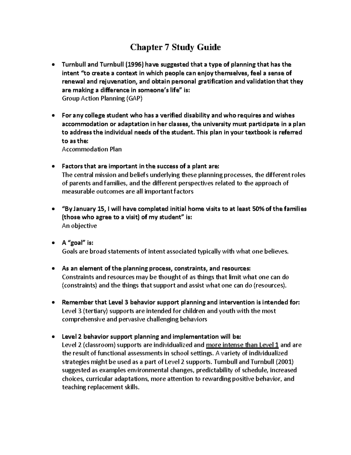 Chapter 7 Study Guide - Chapter 7 Study Guide Turnbull and Turnbull ...