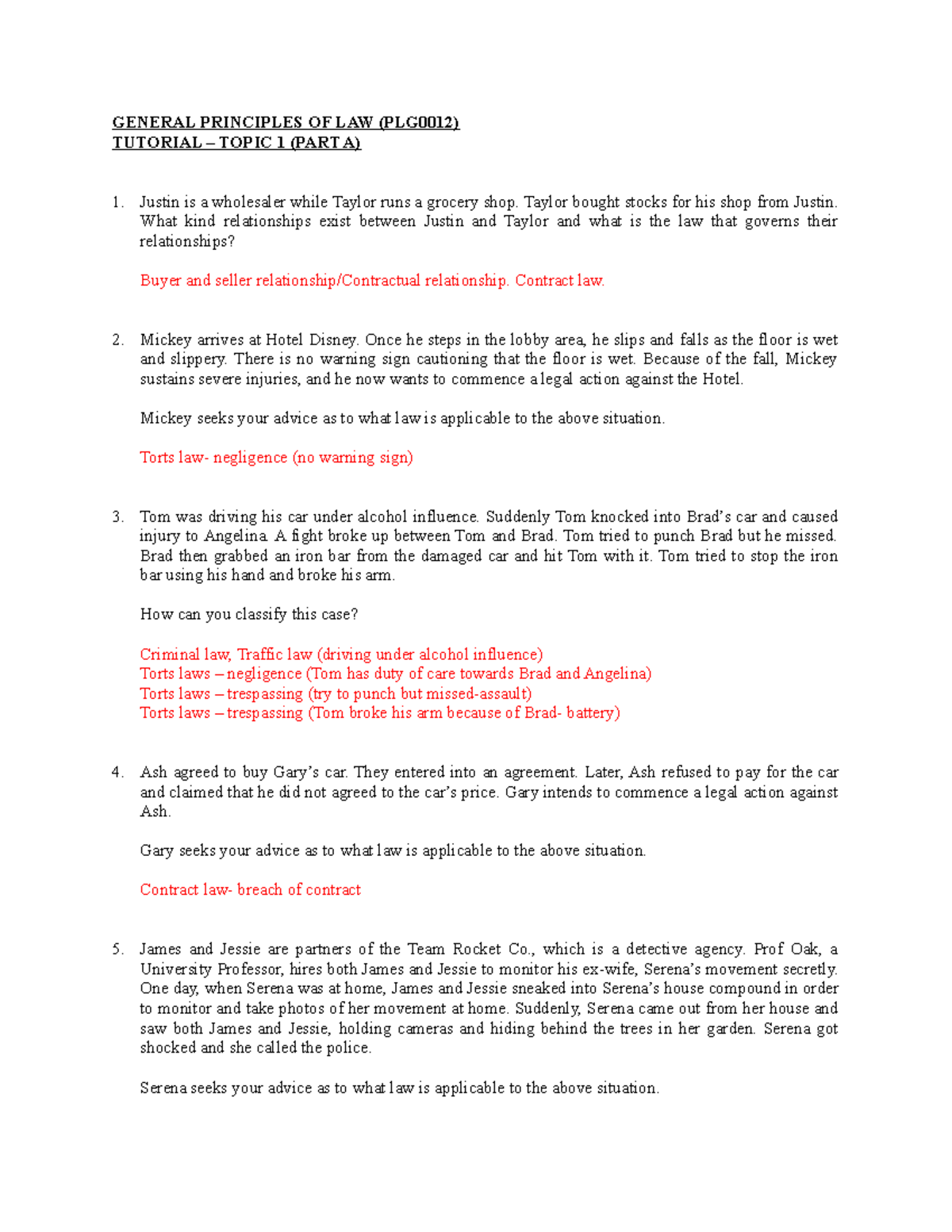 TUT 1 - Topic 1 (Part A) - Application of classification of law ...