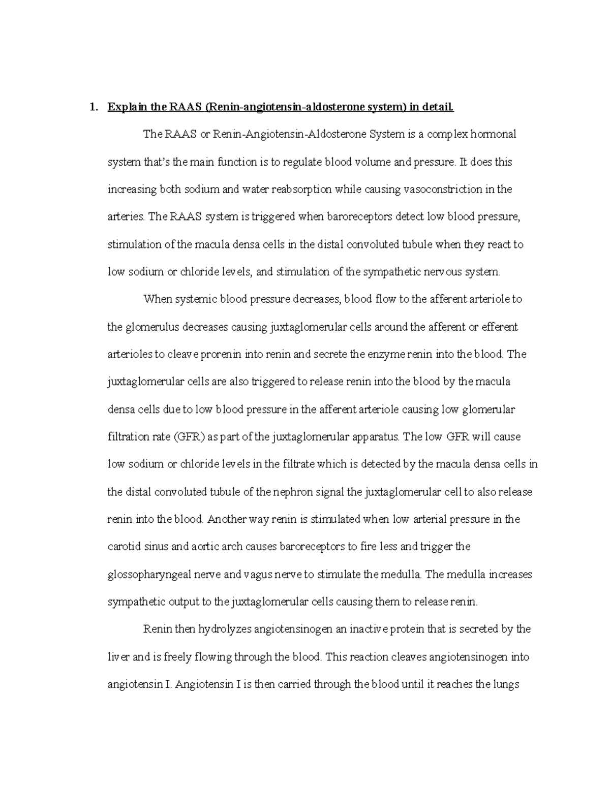 The RAAS or Renin Differentiation note - BIOL 224 - NSC - Studocu