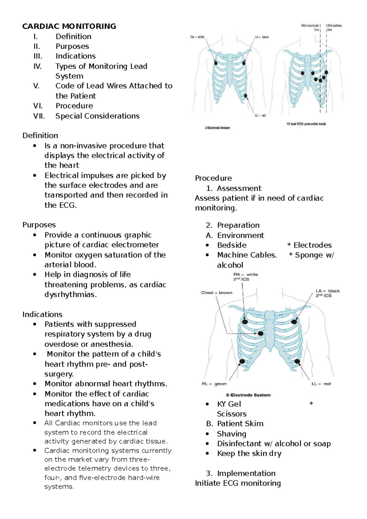 Cardiac Monitoring - CARDIAC MONITORING I. Definition II. Purposes III ...