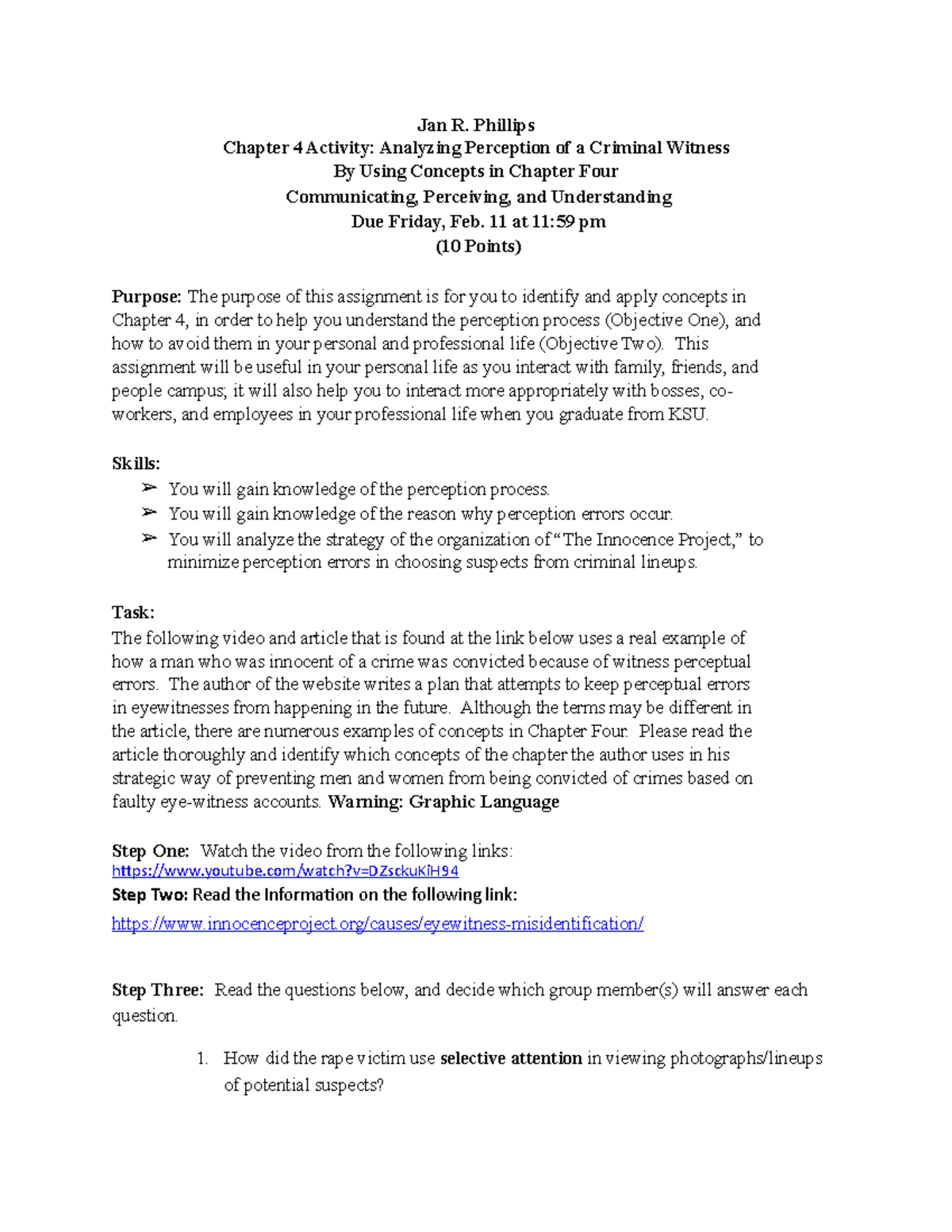 Analyzing Perception of Criminal Witnesses Activity Posted 10 Points ...