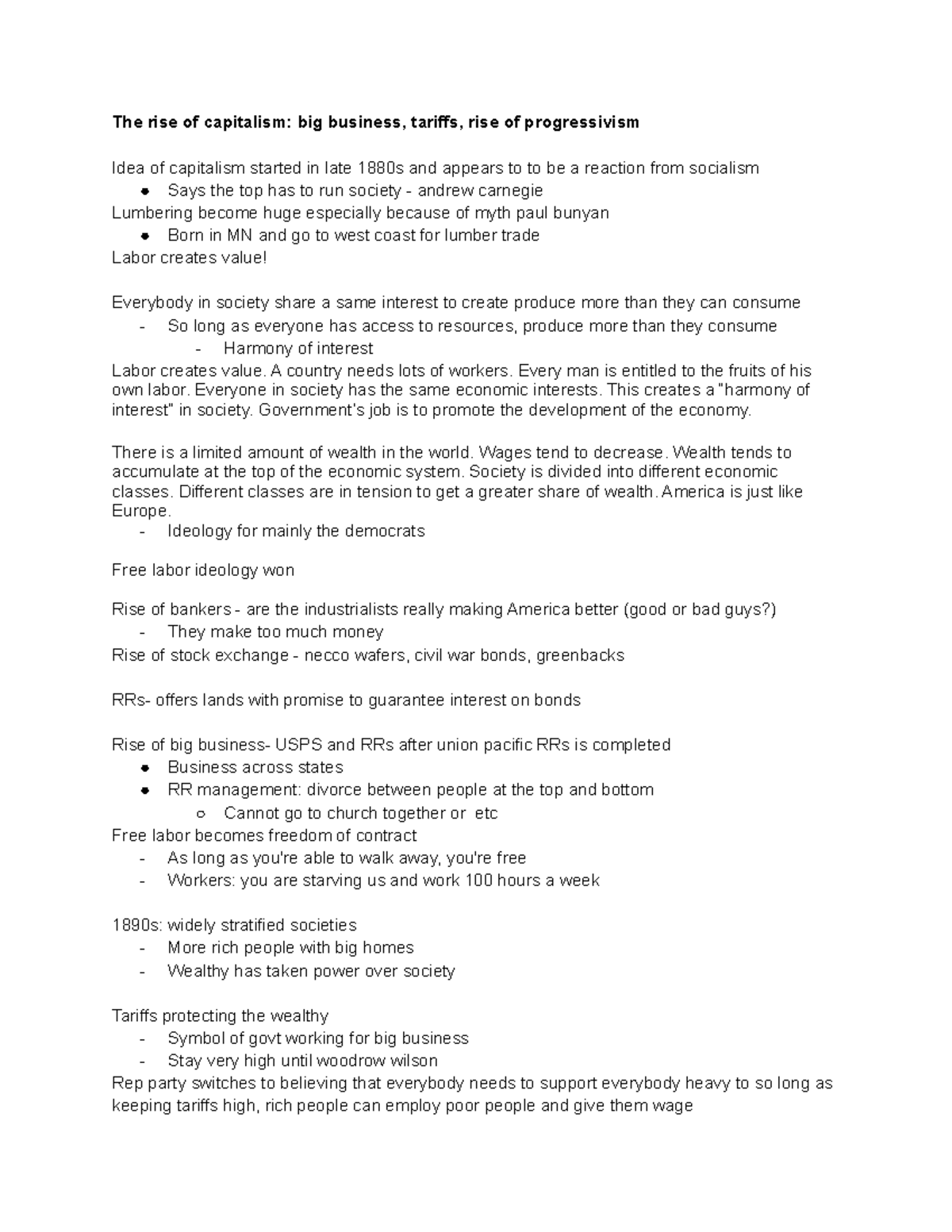 The rise of capitalism: big business, tariffs, rise of progressivism ...