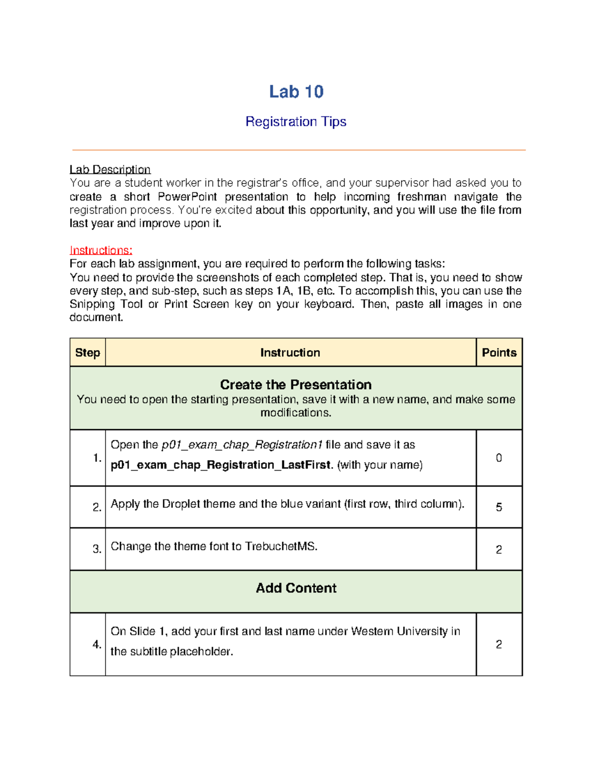 Lab10Office 365 - Lecture Instructions - Lab 10 Registration Tips Lab ...
