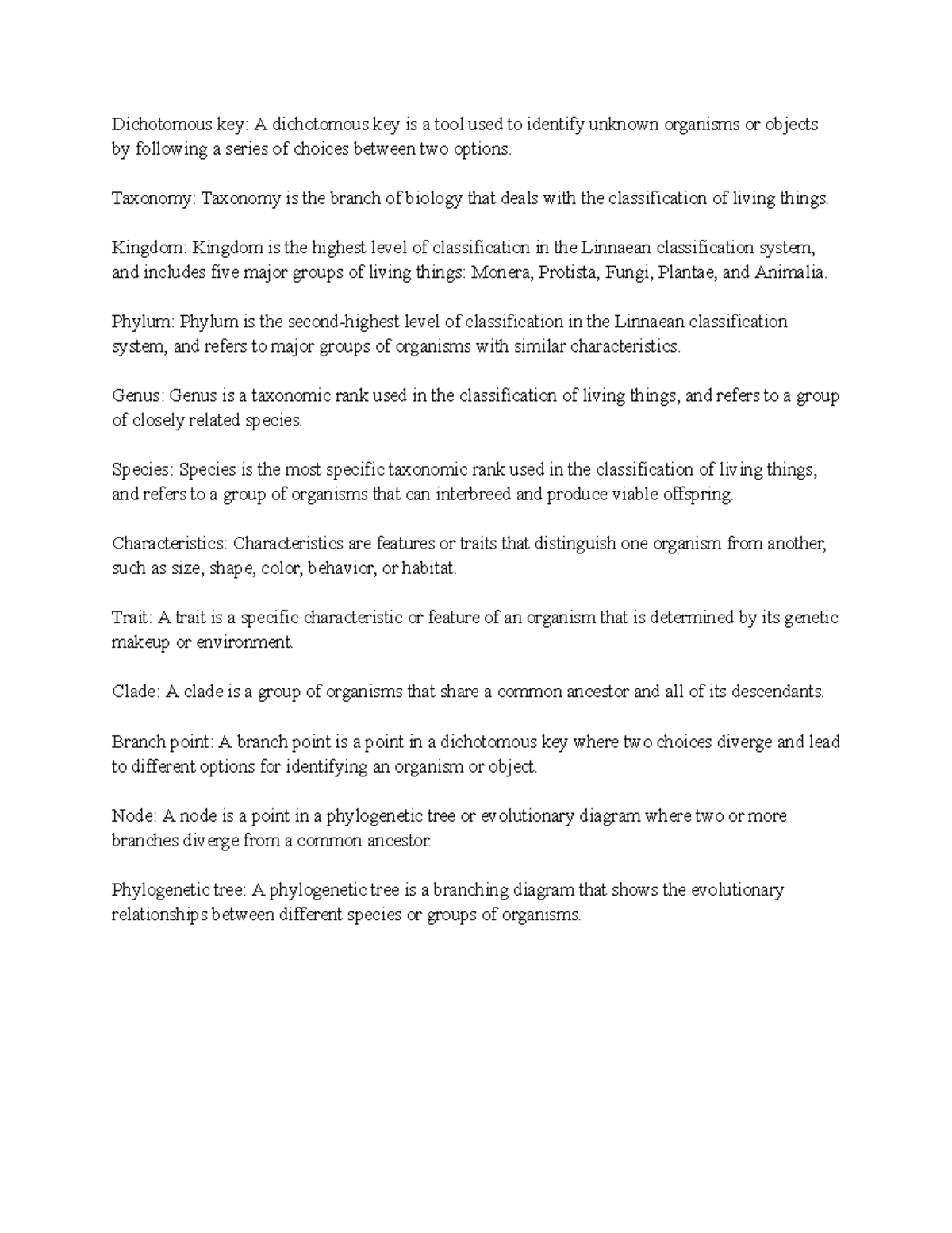 Untitled document (27) - Dichotomous key: A dichotomous key is a tool ...