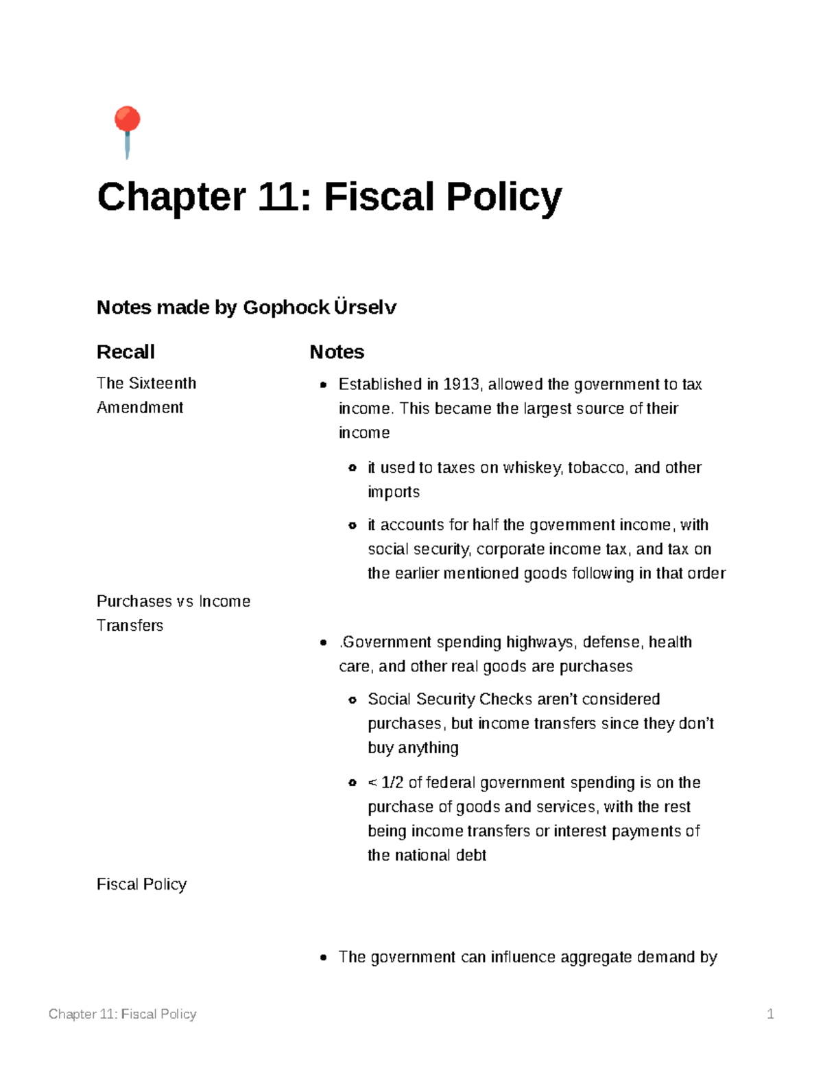 Chapter 11 Fiscal Policy - 📍 Chapter 11: Fiscal Policy Notes made by ...
