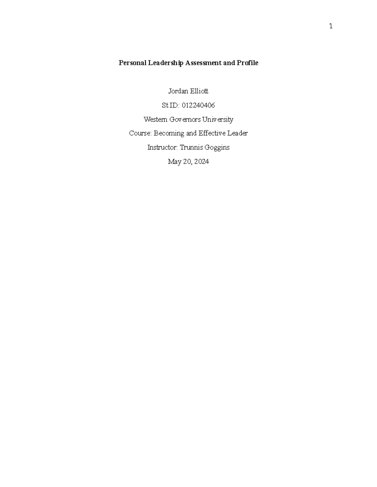 MAMI TASK 1 Personal Ldrshp Assmt AND Profile - Personal Leadership ...