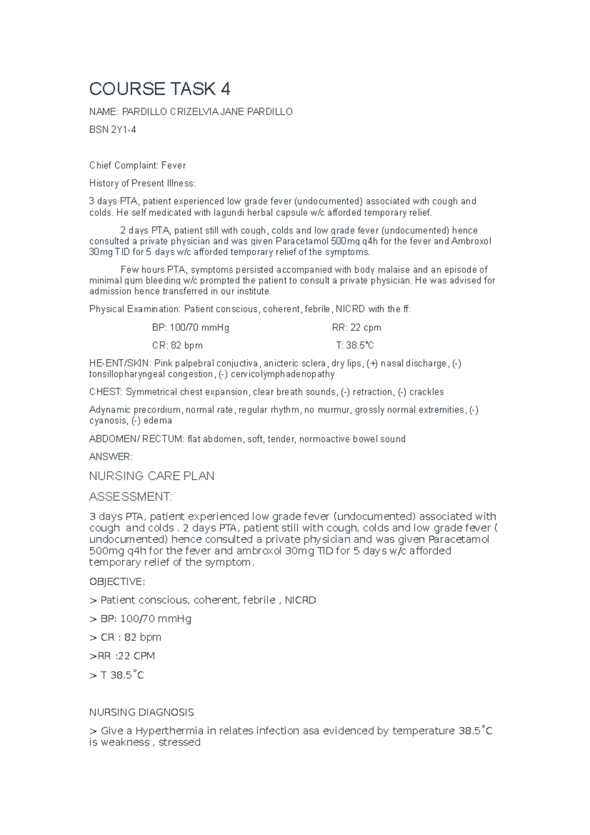 Course TASK 4 - it's okay - COURSE TASK 4 NAME: PARDILLO CRIZELVIA JANE ...