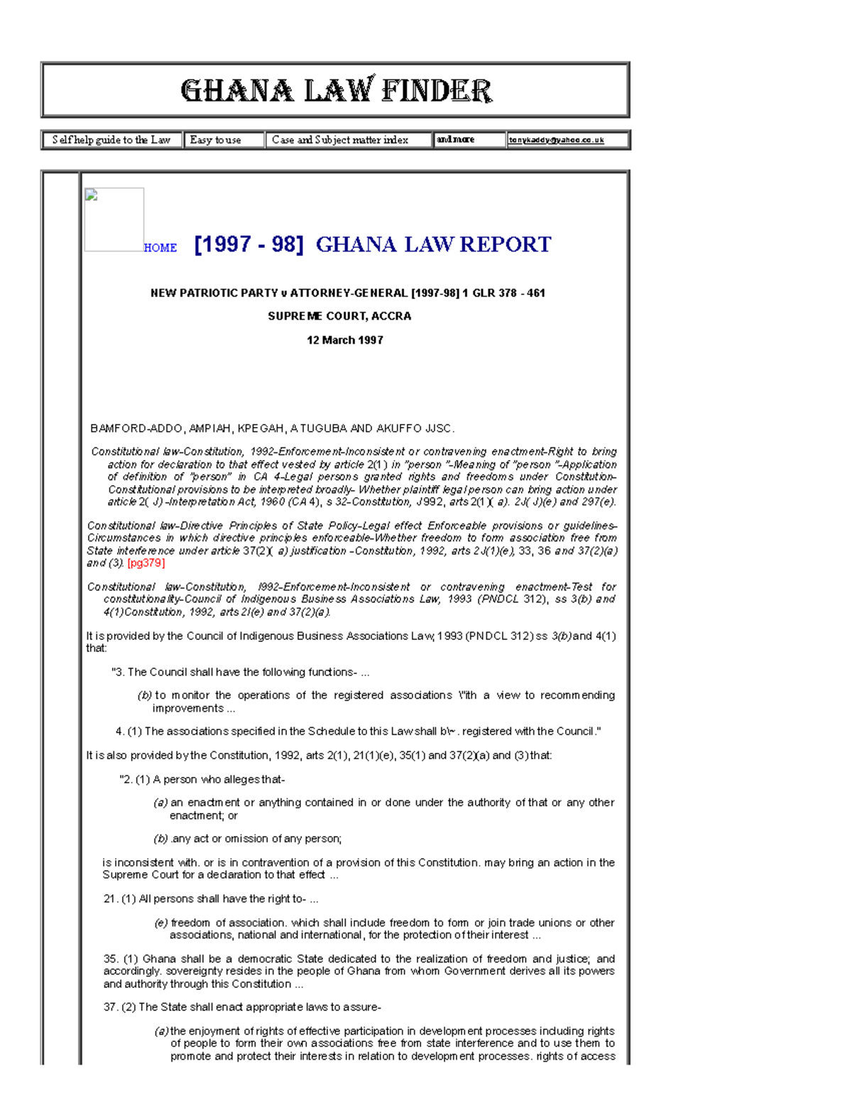 NPP v A-G (CIBA Case) - Case - GHANA LAW FINDER Self help guide to the Law Easy to use Case and ...