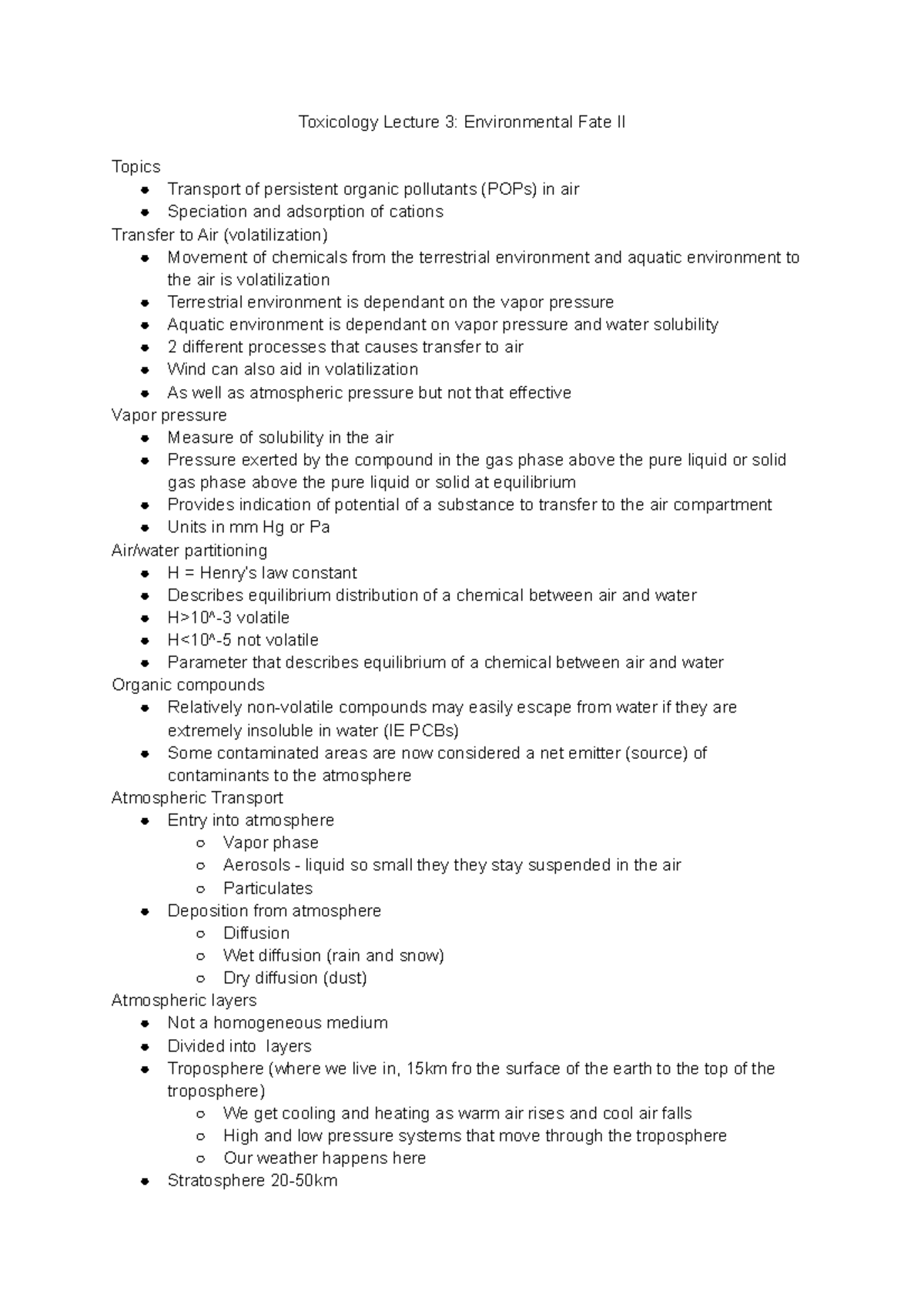 Toxicology Lecture 3 Environmental Fate II - Cd(OH) at pH >9 ...