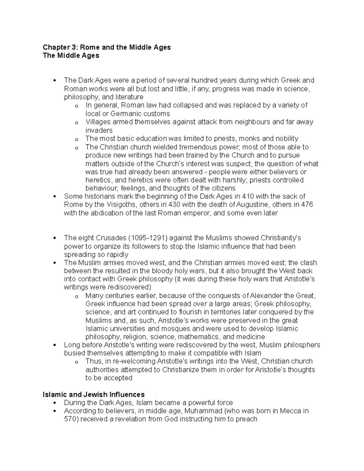 PSY 375 Chapter 3 - lecture notes - Chapter 3: Rome and the Middle Ages ...
