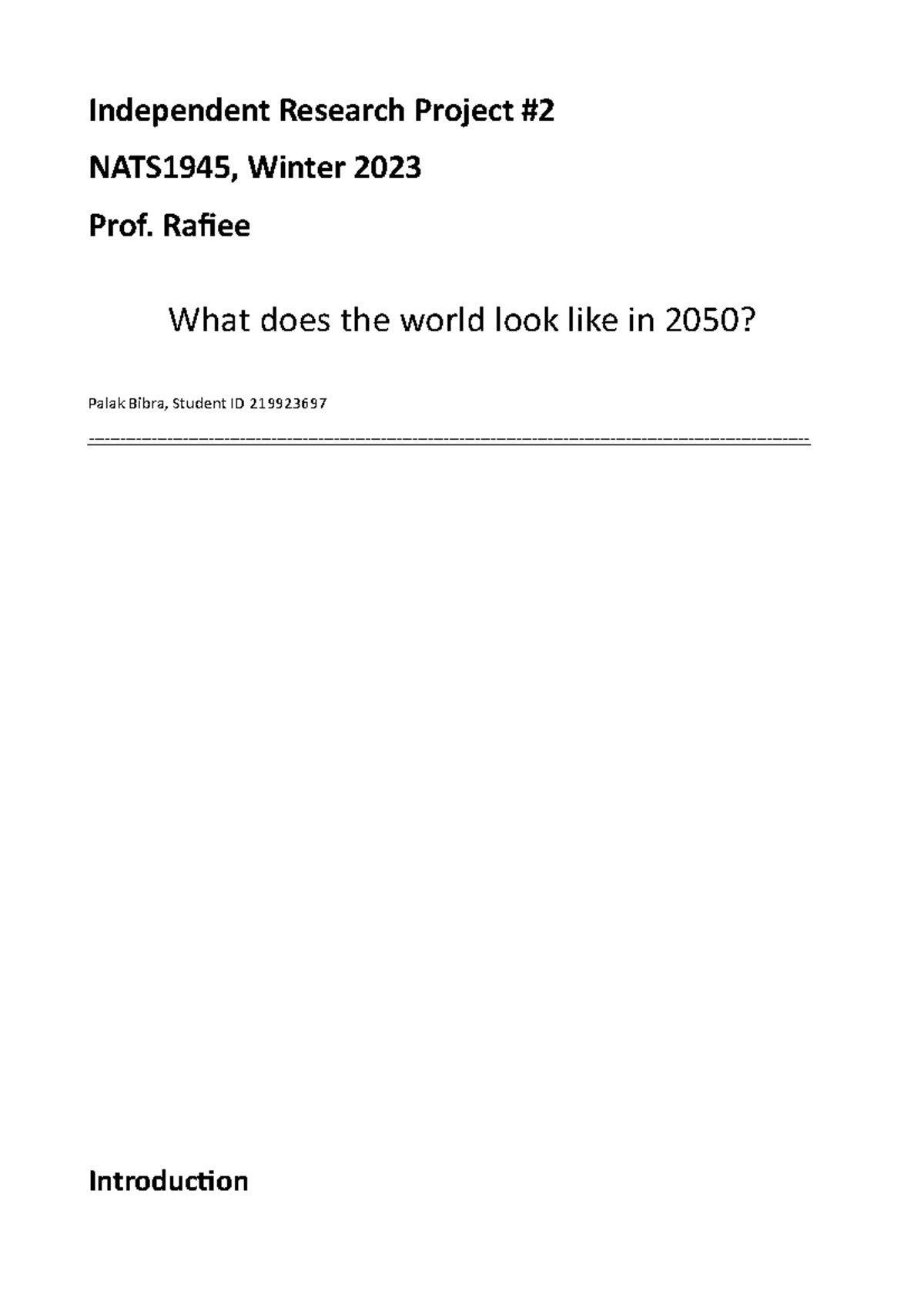 Independent Research Project 3 - Independent Research Project NATS1945 ...