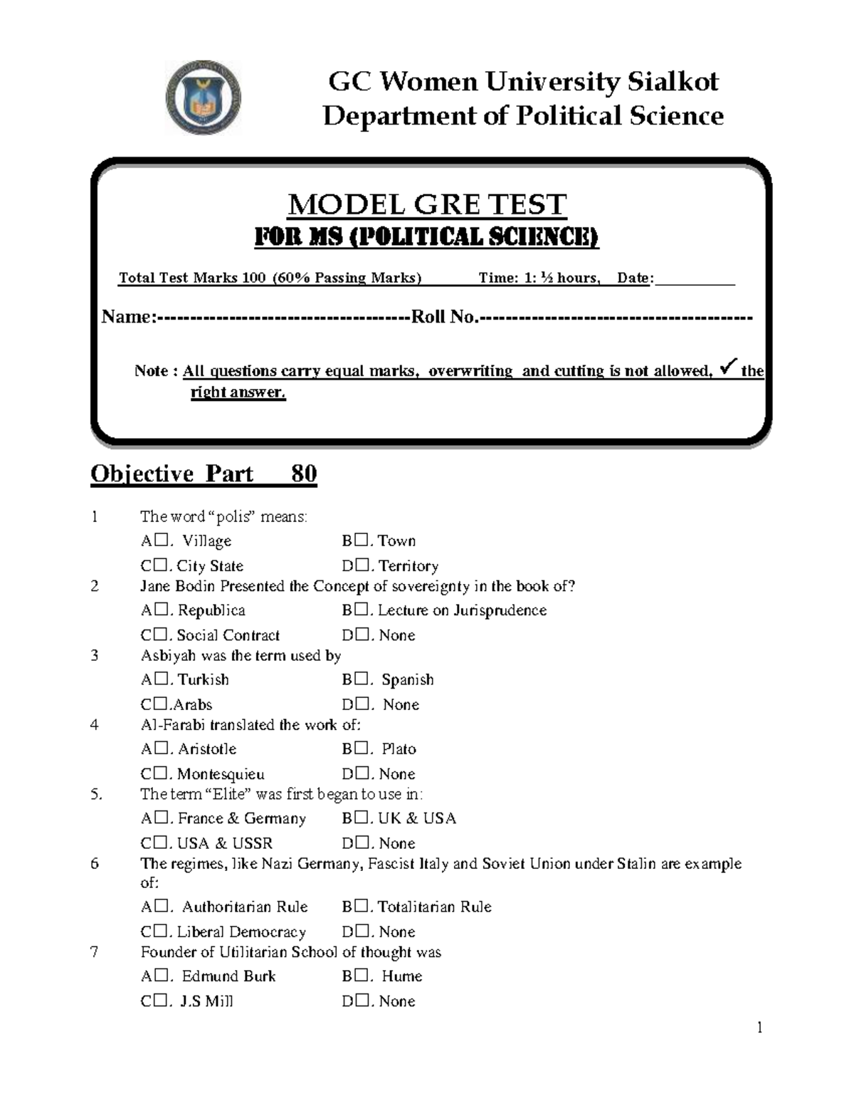Final Paper MS Political Science 2019 - GC Women University Sialkot ...