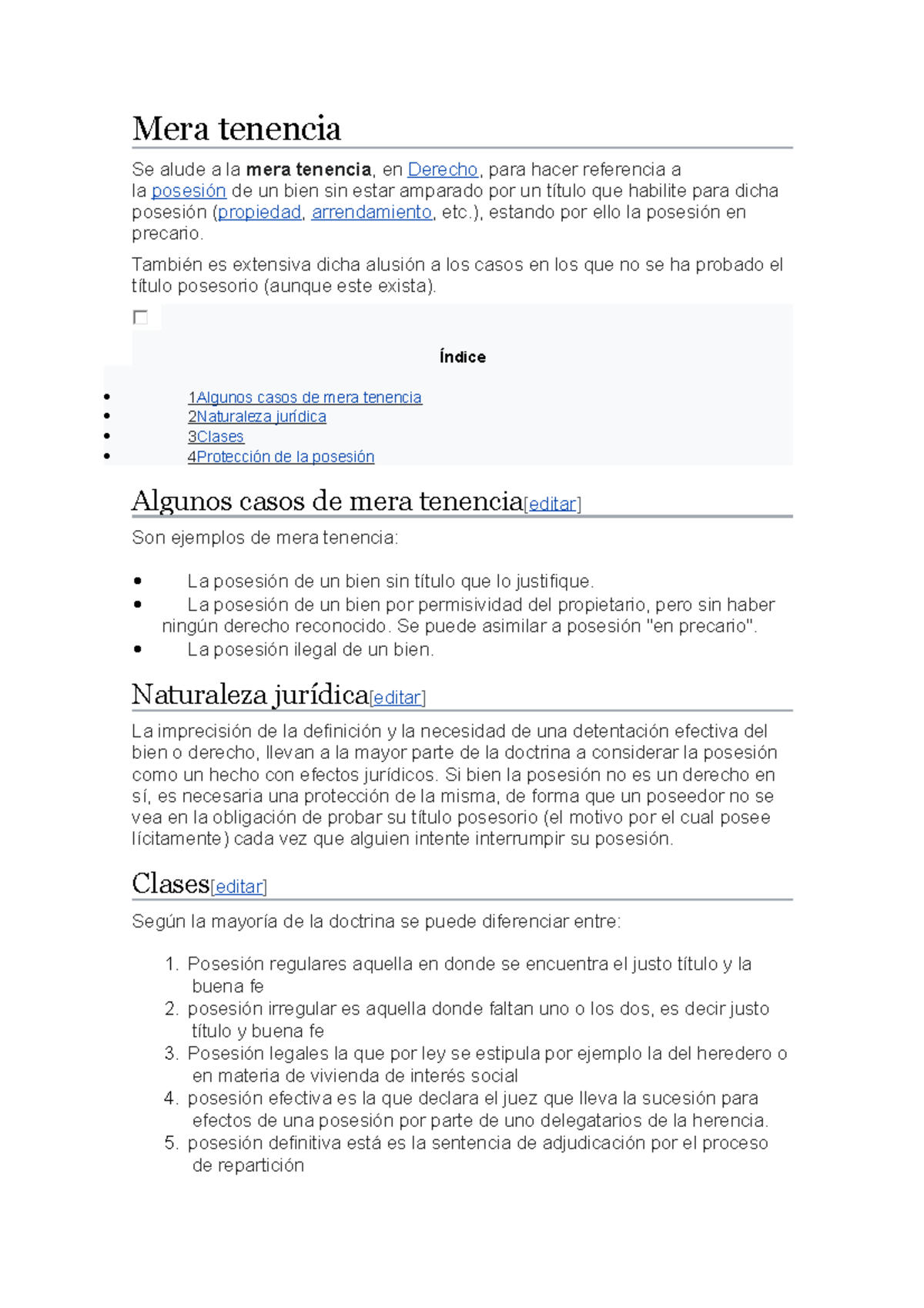 1. Resumen de algún tema de wikipedia, no lo abras - Mera tenencia Se ...
