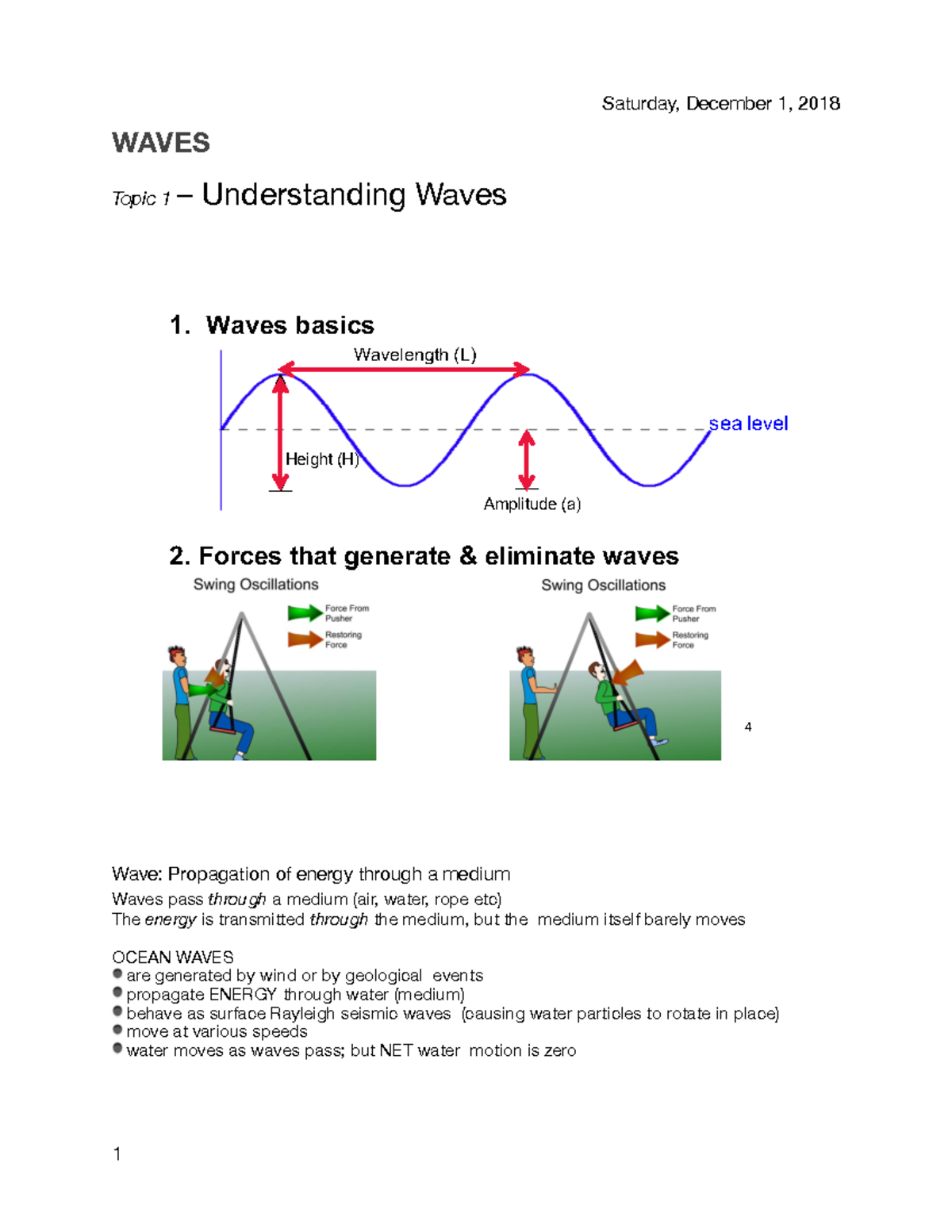 Wave 1-5 - ####### WAVES Topic 1 – Understanding Waves Wave ...