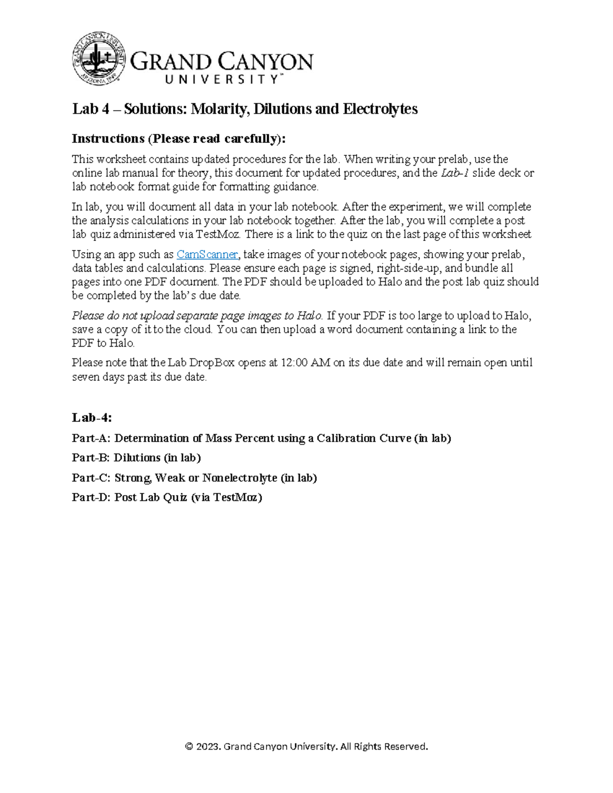 Lab 4-Solutions (Molarity, Dilutions, and Electrolytes) - Lab 4 ...