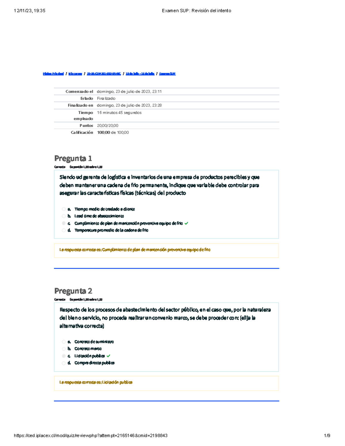 Examen SUP control de inventario - Página Principal / Mis cursos / 23 ...