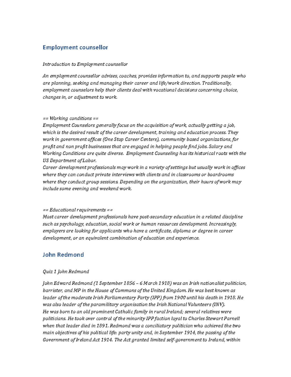 HIST123 Essay Employment counsellor - Employment counsellor ...