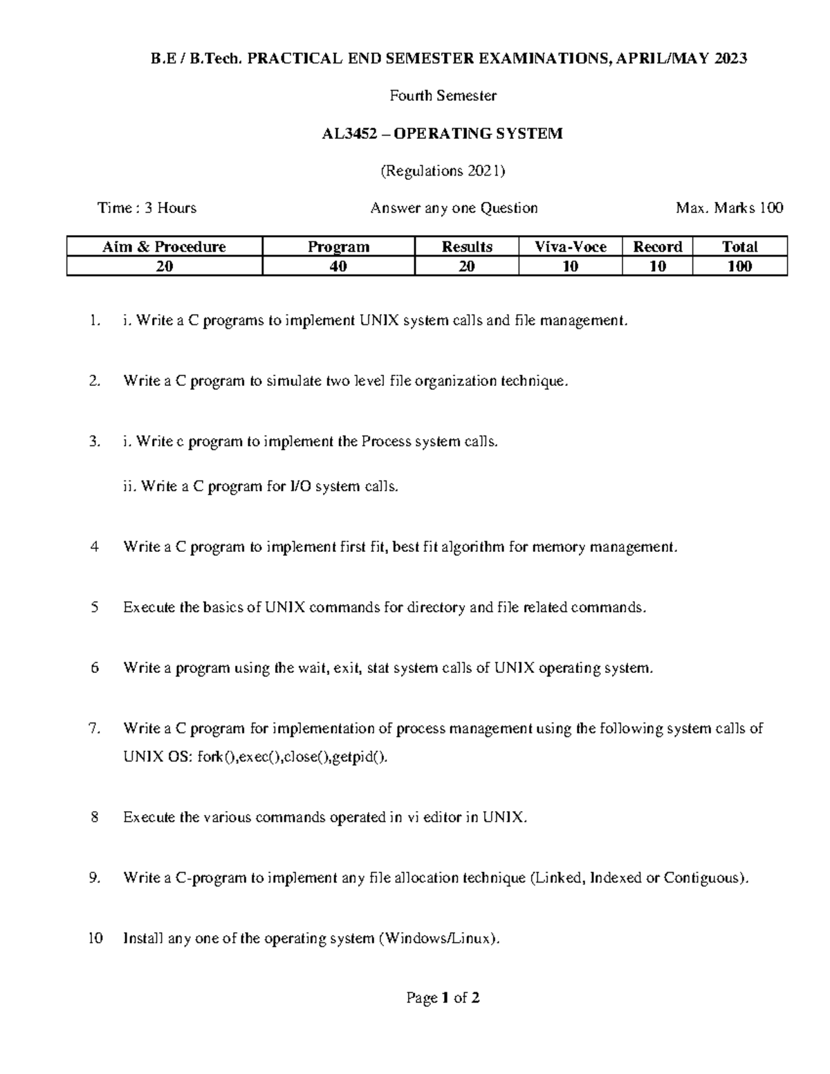 AL3452 SET4 - question set - Page 1 of 2 B / B. PRACTICAL END SEMESTER ...