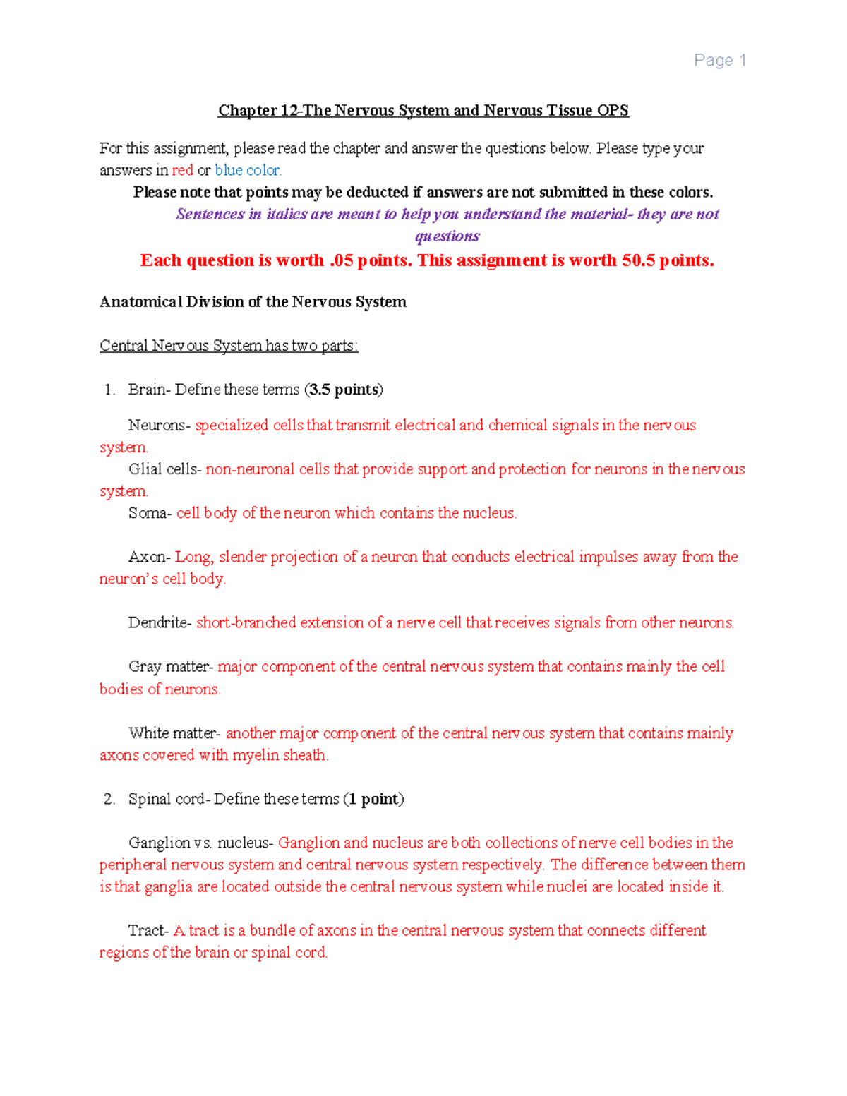 BIO 201 Chapter 12 Nervous System assignment OPS - Chapter 12-The Nervous System and Nervous ...