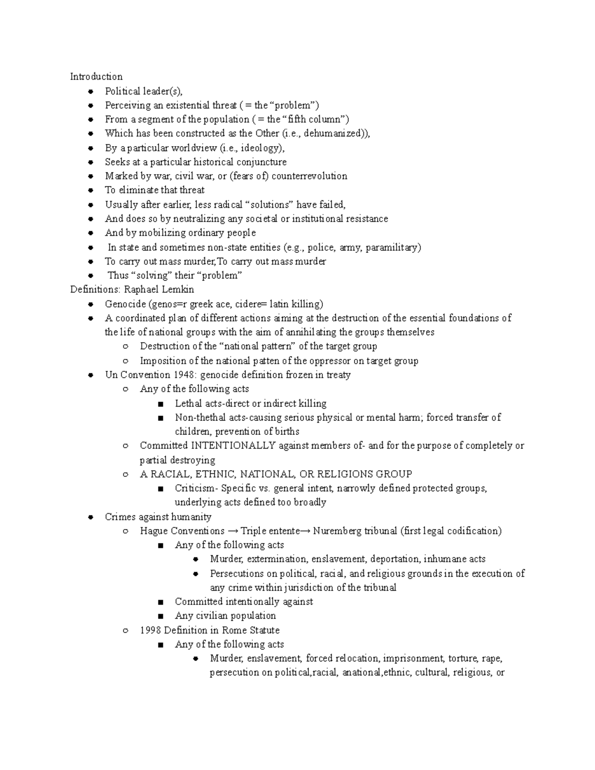 Genocide Lecture Notes - Introduction Political leader(s), Perceiving ...