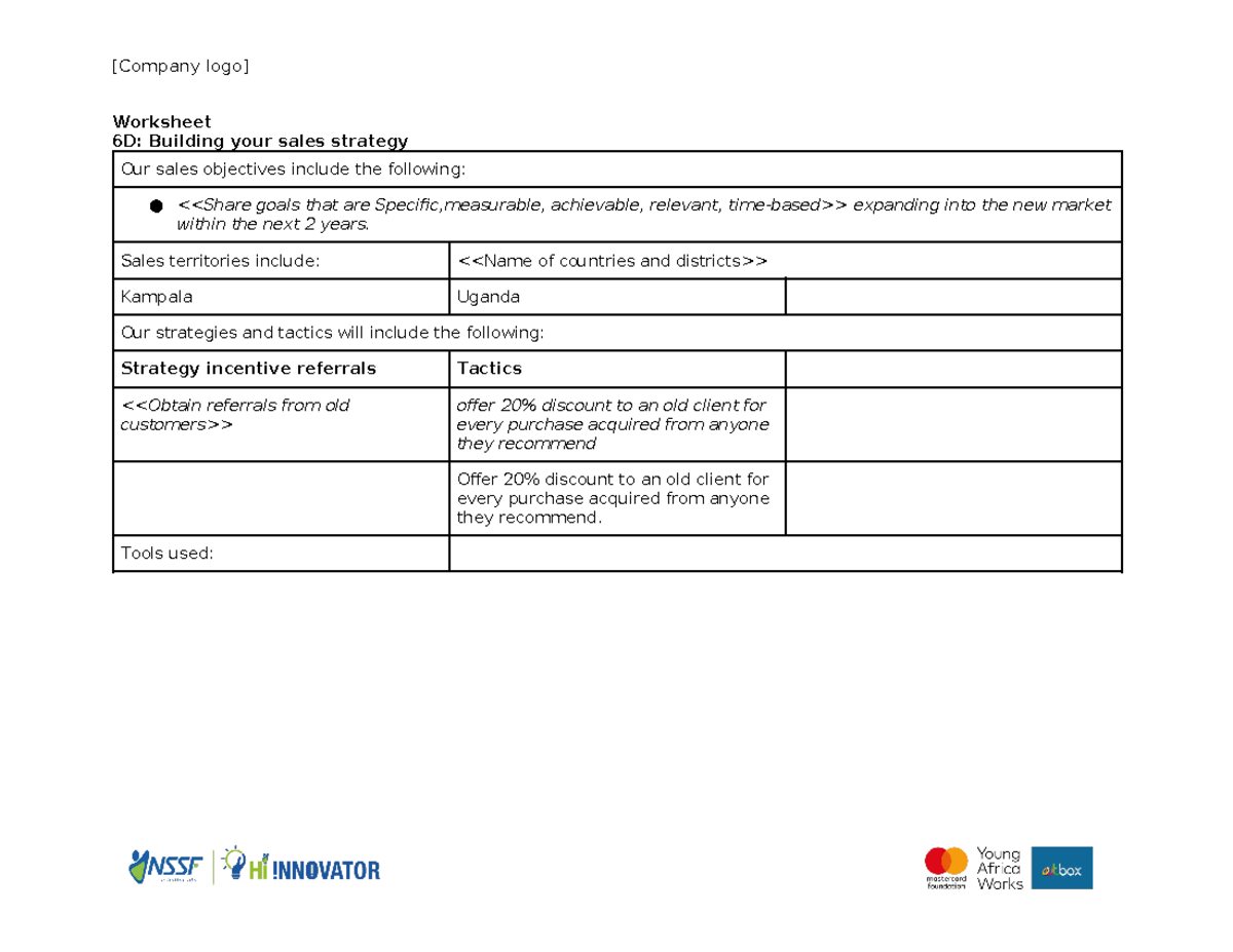 Module 6Lesson 3Worksheet 6D - [Company logo] Worksheet 6D: Building ...