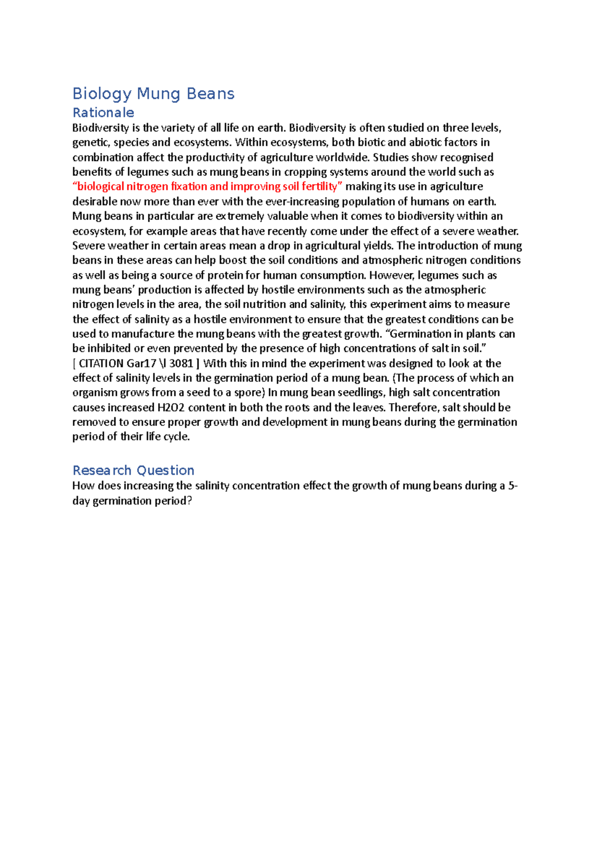 Biology Mung Beans IA2 - this is a description - Biology Mung Beans ...