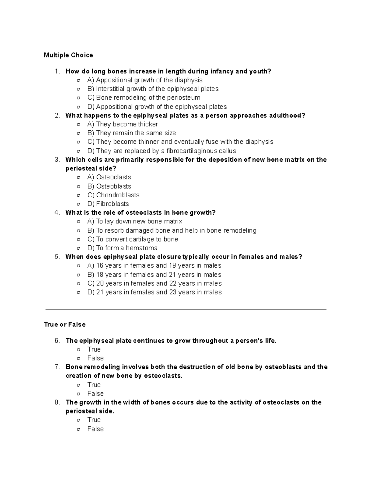 Bone and cartilage worksheet - Multiple Choice 1. How do long bones ...