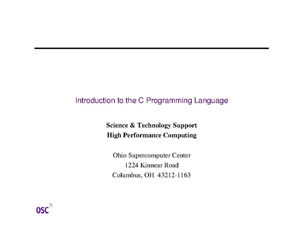Introduction to the C Programming Langua - Introduction to the C Programming Language Science ...